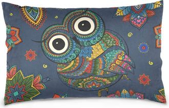 Linomo Kissenbezug 40x60 cm, Ethnisch Eule Blume Dekorative Kissenbezug Kissenhülle für Couch Sofa Bett Hause