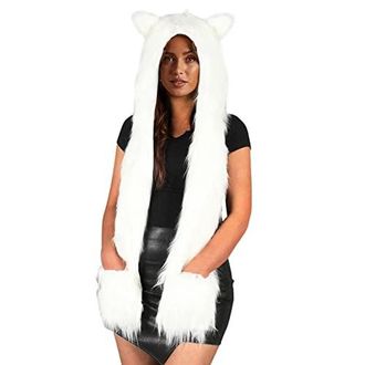 Generic Echarpe Femme Foulard Femme &Eacute;charpe parfaite pour la ville 3-En-1 Hiver Fausse Fourrure Animale Bonnet Gants Cache-Cou Polyvalent