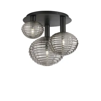Luce-Ambiente-Design Ripple Ceiling Light in Black Metal With Three Glass Diffusers