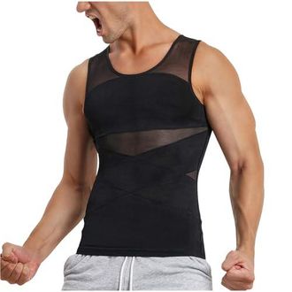 Generic Gilet de compression pour homme, extensible, l&eacute;ger, galbant, col rond, classique, d&eacute;contract&eacute;, respirant, sans manches, chemise de gym, 01 Noir, XXL
