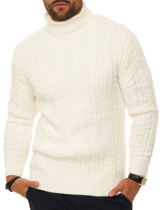Behype. Herren Rollkragenpullover als Strickpullover in Grobstrick mit Zopfmuster - Winterpullover im Regular-Fit - Warmer Rolli Pulli f&uuml;r M&auml;nner DC_7801-Ecru