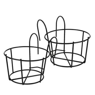 Supvox Blumentopf-halterungs-Set 2-teilig Bonsai-hängekorb Eisenkunst Handlaufständer Blumentopfständer Für Geländer Balkon Topfaufhänger Schwarz