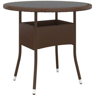 vidaXL Vidaxl - Table de jardin &Oslash;80x75 cm Verre tremp&eacute;/r&eacute;sine tress&eacute;e Marron