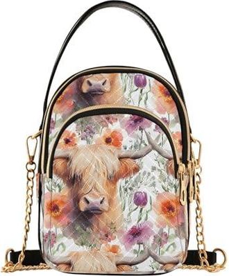 Mnsruu Sac à bandoulière pour femme avec bandoulière réglable Motif vaches des Highlands et coquelicot