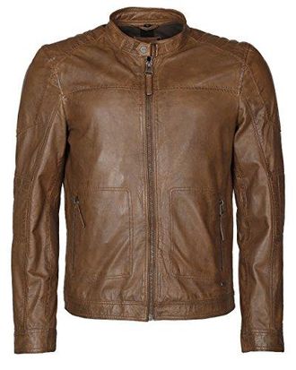 Maze Blouson - Veste en cuir - Uni - Col Rond - Manches Longues Homme - Noir - Large