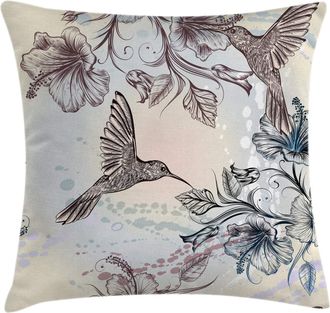 Abakuhaus Kolibri Kissenbezug, Vögel Hibiscus Flowers, Kissenhülle mit Reißverschluss Waschbar Farbfest Beidseitiger Druck, 45 x 45 cm, Braun Teal