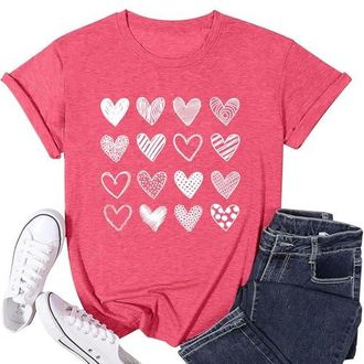 Generic T-shirt &agrave; manches courtes et col rond imprim&eacute; pour la Saint-Valentin 2026, rouge past&egrave;que, 3XL