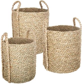 Atmosphera Atmosphera - Set aus 3 runden Aufhängungkörben - geflochtenes Schilfrohr créateur dintérieur