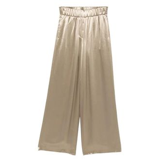 PESERICO Khaki Gr&uuml;ne Satin Weit geschnittene Hose - - Trousers - Damen - Gr&uuml;n - S