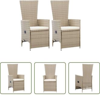 vidaXL vidaXL Gartenliege - Garten-Liegest&uuml;hle 2 Stk. mit Auflagen Poly Rattan Beige