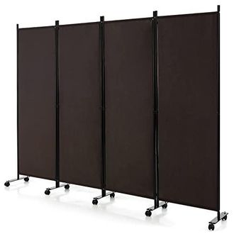 Giantex Paravent de séparation intérieur sur roulettes - 4 pièces - 225 x 173 cm - Paravent Pliable - Mur Espagnol autoportant avec Pieds Larges - Cloison en 