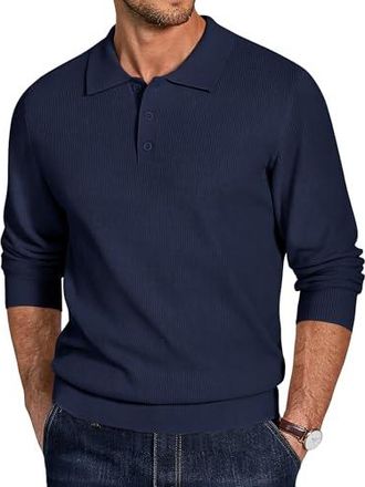 Coofandy Pull Homme Polo Torsadé Pull à Col Manches Longues en Maille Hivers Pullover Decontracté Chandail Basique Polo Sweater Casual Business Sweat Bleu Viol