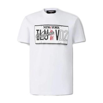 Dsquared2 New York License Plate Grafik T-Shirt - - Tops - Herren - Wei&szlig; - S