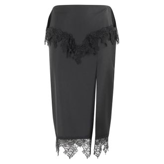 Blumarine Schwarzer Spitzenapplikation Midi-Rock - - Skirts - Damen - Schwarzk - S