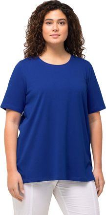 Ulla Popken Damen T-Shirt, A-Linie, Rundhalsausschnitt, Halbarm Shirt Rundhals, Kobaltblau, 54-56 EU