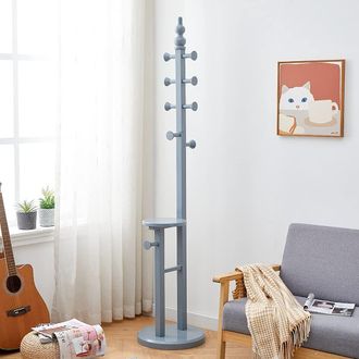 Generic Freistehender Kleiderst&auml;nder Baum mit Haken, multifunktionaler Holz-Garderobenst&auml;nder mit runder Basis, Ablage-Design, f&uuml;r Kleidung zu Hause oder im B