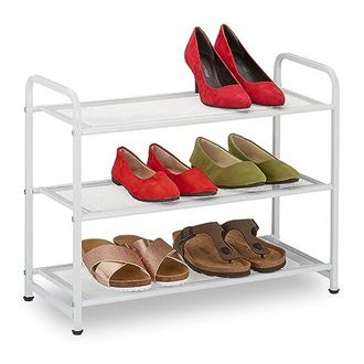 Relaxdays &Eacute;tag&egrave;re &agrave; Chaussures compacte, pour 6 Paires, en m&eacute;tal, 3 Niveaux, H x L x P : 48 x 60 x 25 cm, Blanche