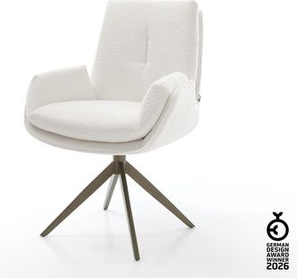 DELIFE Drehstuhl Clea-Flex Boucl&eacute; Creme-Wei&szlig; Kreuzgestell breit Effektfinish Titan 360&deg; drehbar Wippfunktion, Esszimmerst&uuml;hle