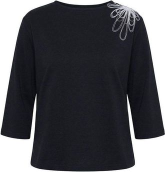 Ulla Popken Sweatshirt Sweatshirt Stickerei U-Boot-Ausschnitt 3/4-Arm