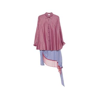 Andamane Jolene Beaded-fringe Striped Shirt Mini Dress