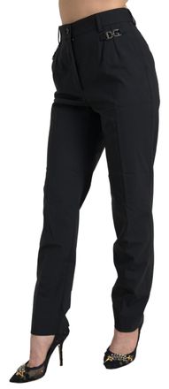 Dolce & Gabbana Womens Black Wool High Waist Tapered Pants Virgin Elastane