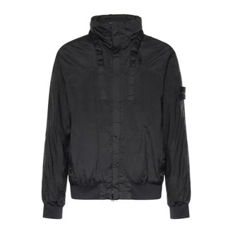 Stone Island Homme, Vestes, Noir, Taille: M Blouson Bomber en Nylon M&eacute;tallis&eacute; C&ocirc;tel&eacute;