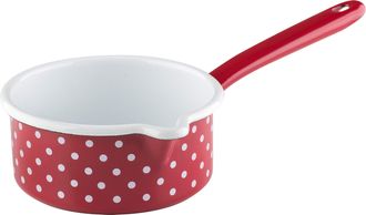 Riess 0036-077, Stielkasserolle mit großem Ausguss 14 0,75 L, COUNTRY - PÜNKTCHEN ROT, Durchmesser 14 cm, Höhe 6,7 cm, Inhalt 0,75 Liter, Emaille, rot, Indu