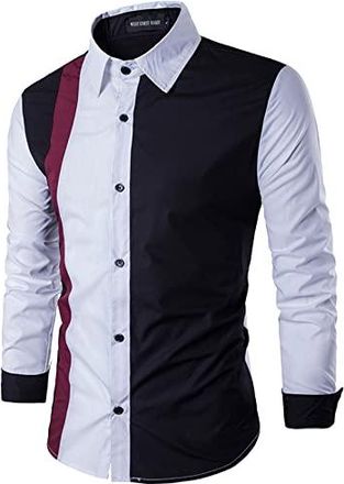 Generic Chemise &agrave; Manches Longues pour Homme Coupe Slim la Mode ray&eacute;e Manches Longues ajust&eacute;e d&eacute;contract&eacute;e Social Patchwork Revers Chemise Hommes