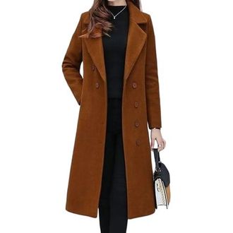 Generic Manteau long dhiver &agrave; double boutonnage pour femme avec revers crant&eacute;, caramel, XXL