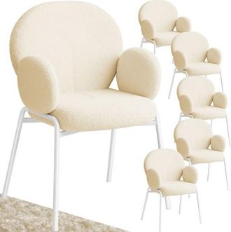 TecTake Lot de 6 Chaises de Salle à Manger Fauteuil Relax Confortable en Tissu Bouclette Fauteuil Scandinave Moelleux avec Accoudoirs pour Salon, Chambre, Coi