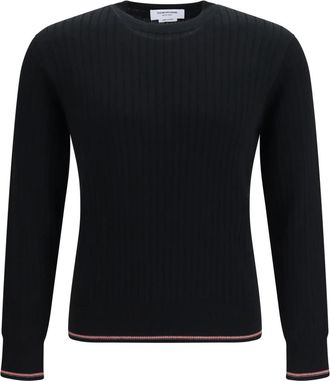 Thom Browne Rundhals-Pullover aus Baumwolle mit 4-Streifen-Detail - - Knitwear - Herren - Schwarzk - S