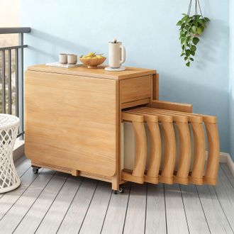 Generic Drop-Leaf-Tisch Aus Holz Mit 4/6 St&uuml;hlen, Mobiler K&uuml;chentisch, Ausziehbarer Esstisch, Multifunktional, Platzsparend, for Zuhause, Wohnzimmer, Restaura