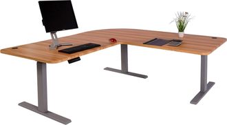 Mendler Eck-Schreibtisch HWC-D40, Computertisch elektrisch höhenverstellbar 178x178cm 84kg MVG - Eiche-Dekor, grau