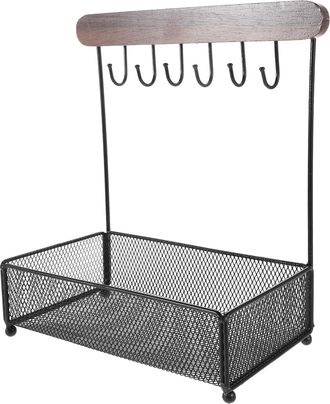 Cabilock Schmuck Organizer mit Haken und Stabilem Ablagefach Stehend für Schreibtisch und Küche Multifunktionales Aufbewahrungsregal zur Einfachen Organisation