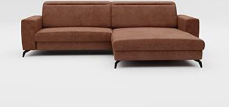 Cavadore Ecksofa Bounce in Vintage-Leder-Optik / L-Form-Sofa mit Schlaffunktion, Bettkasten + Kopfteilverstellung / 290 x 88-108 x 178 / Mikrofaser, Sattelbrau