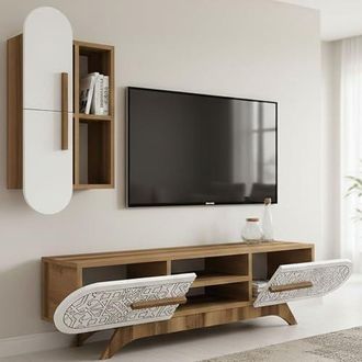 Dmora M&ouml;belwand Nemb 145x35x37 cm Braun, 6 B&ouml;den, 8 F&auml;cher