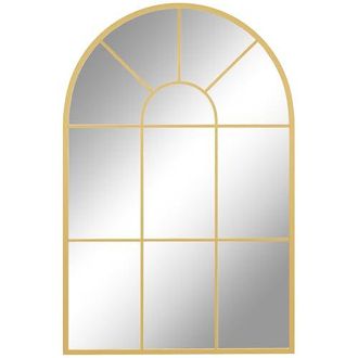 HOMCOM Miroir Mural arqué 91 x 60 cm, Miroir verrière Arche Style Industriel, Miroir de fenêtre arqué avec Cadre métallique, pour Salon, Chambre, Couloir, do