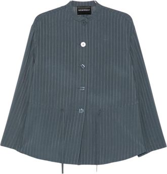 Emporio Armani Femme, Blouses et Chemises, Gris, Taille: 44 FR Veste &agrave; rayures et taille couliss&eacute;e