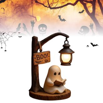 Generic Halloween Cute Ghost Reading Lantern Boo, 3D Resin Ghost Night Light with Warm Glow, Spooky Ghost Figur, Halloween Decor for Shelf Bedroom Living Room