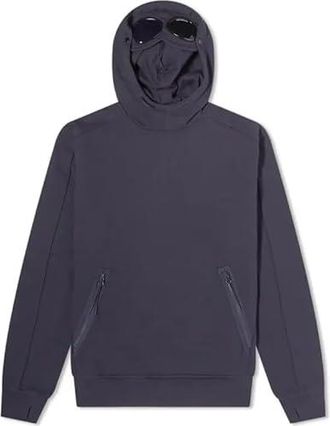 C.P. Company Diagonal Raised Fleece Goggle Hoodie (L, Total Eclipse Blue), bleu