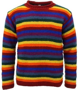 Loud Elephant Pull tricoté en laine épaisse avec motif rayures arc-en-ciel rétro 100 % ample surdimensionné chaud, Rayures arc-en-ciel, M