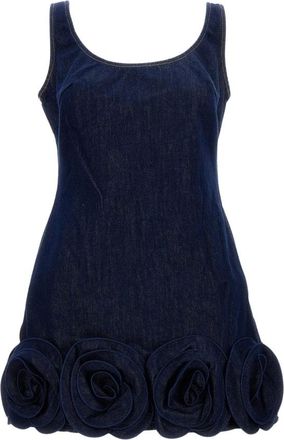 Self Portrait Femme, Robes, Bleu, Taille: 38 FR Mini-robe en denim avec fleurs 3D