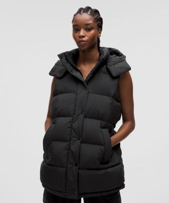 lululemon Mittellange Puffer-Weste mit Füllkraft 600 für Frauen - Größe 10 in Black