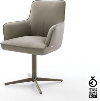 DELIFE Drehstuhl Heira-Flex mit Armlehnen Echt-Leder Schlamm Fu&szlig;kreuz Effektfinish Titan 360&deg; drehbar Taschenfederkern, Esszimmerst&uuml;hle