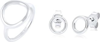 Elli Ring Damen Kreis Rund Geo Statement in 925 Sterling Silber & Ohrringe Damen Ohrstecker Kreis Geo Minimal Basic in 925 Sterling Silber