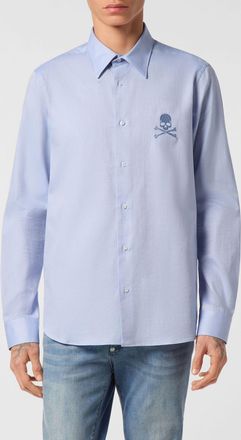 Philipp Plein Lang&auml;rmeliges Baumwollhemd mit Spitzkragen und Skull-Print
