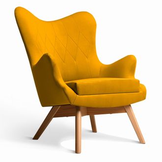 MG Design Ohrensessel aus Samt in Orange - Bequemer Polstersessel mit Holzbeinen, hoher Rückenlehne & weichem Samtbezug für Wohnzimmer oder Schlafzimme