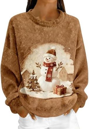 Generic Pull de Noël pour femme, pull mignon 3D avec imprimé renne et bonhomme de neige, arbre de neige, sweat-shirt de Noël en polaire imprimé graphique Père
