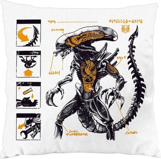style3 Xenomorph Alien Kissen mit Füllung 28 x 28 cm Baumwollbezug Ripley Kino Prometheus Nostromo, Farbe:Weiß