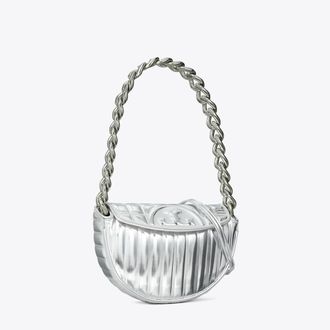 Tory Burch Damen Mini Fleming Soft Metallic Quilt Crescent Bag